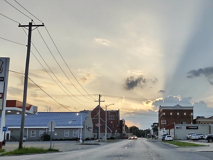Sunset serenity! Moberly's main street glows in the fading light, where small-town Missouri slows down as day turns to dusk.