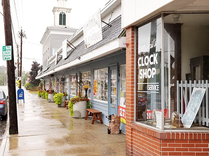 Rainy day treasures! Monson's clock shop and antique haven prove time literally stands still in towns where rent doesn't tick upward like a metronome.