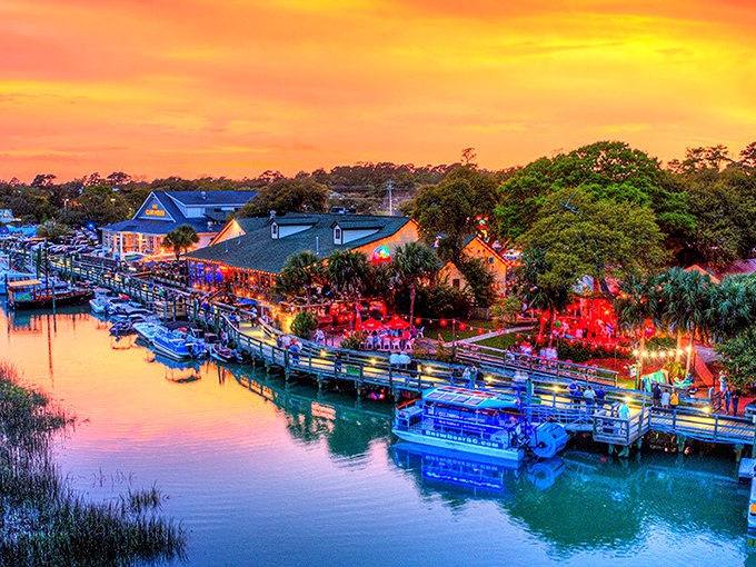Murrells Inlet at sunset turns into nature's own light show - no tickets required, just bring your camera.