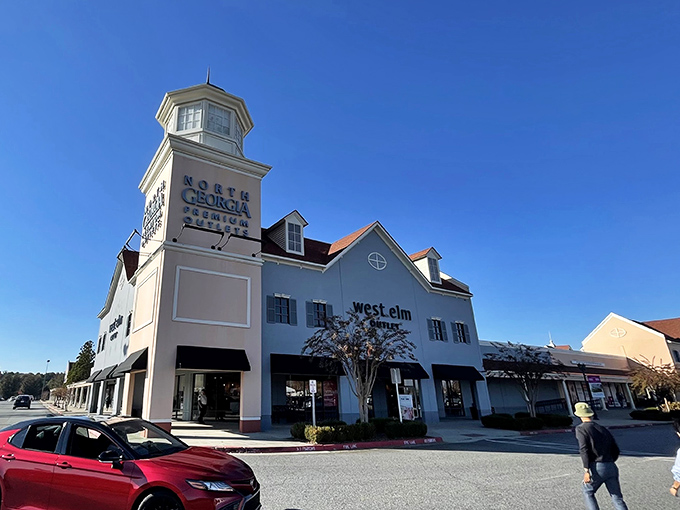 North Georgia Premium Outlets' clock tower stands sentinel over a village of savings. Time stops when the shopping starts!