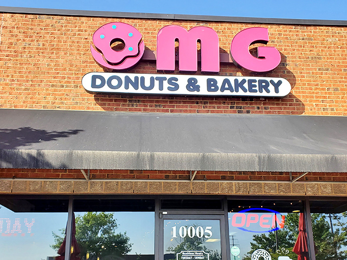 That giant pink donut sign is practically screaming "OMG" before you even take your first bite. Truth in advertising!