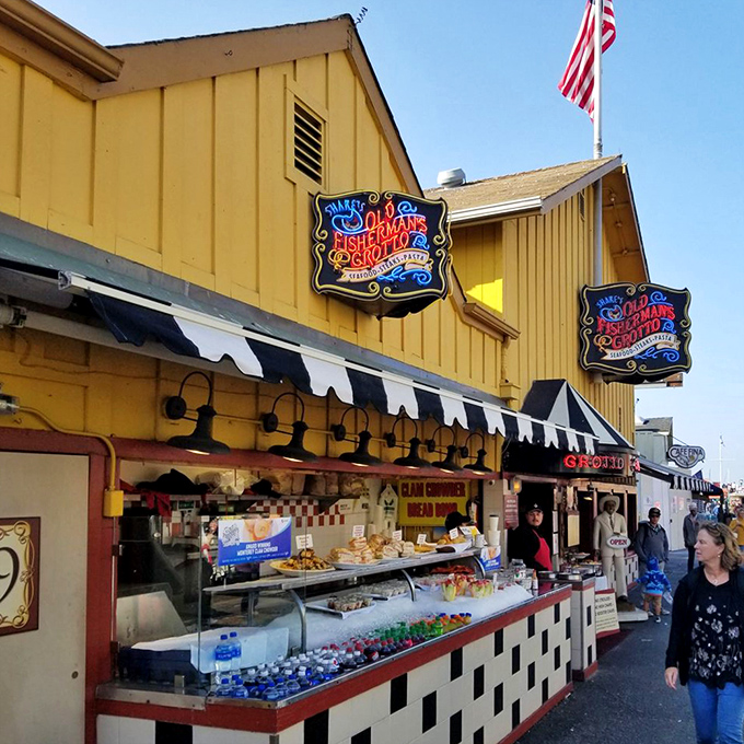 That vintage yellow sign has been calling seafood lovers home for generations - some traditions never go out of style.