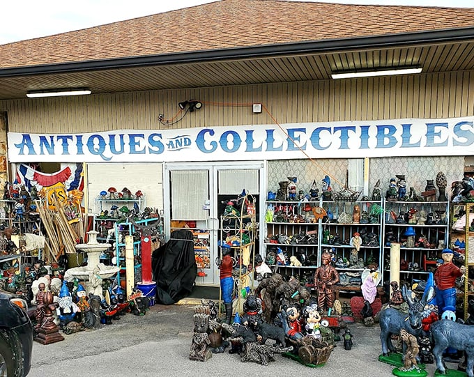 That colorful outdoor display is just the appetizer - the real feast of antiques waits inside this gem.