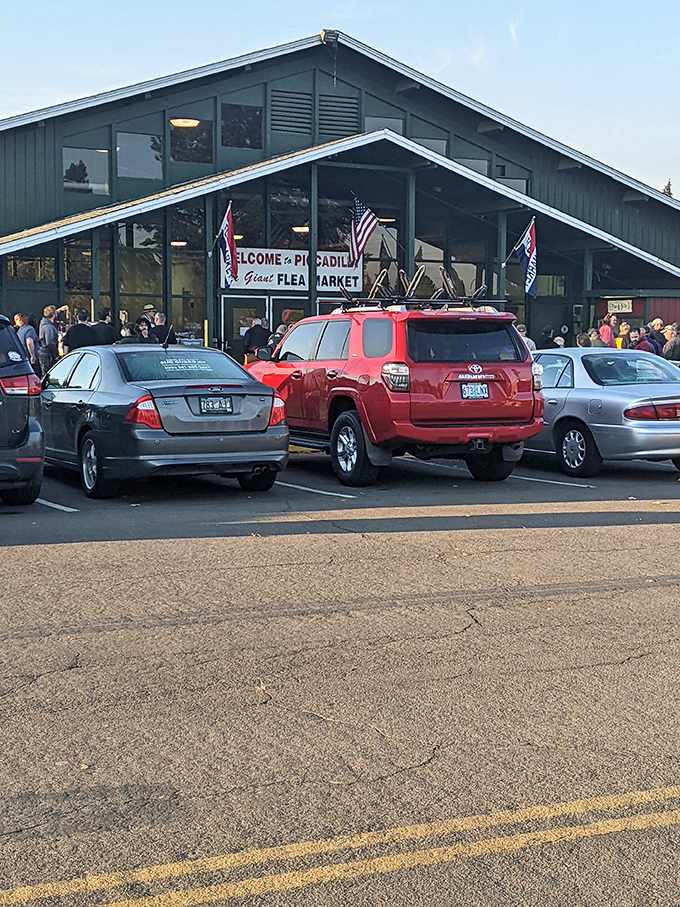 Cars line up outside Eugene's beloved flea market, where collectors and casual browsers alike find their happy place.