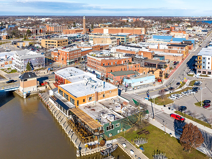 The St. Clair River flows past Port Huron's downtown, carrying stories between Michigan and Canada daily.