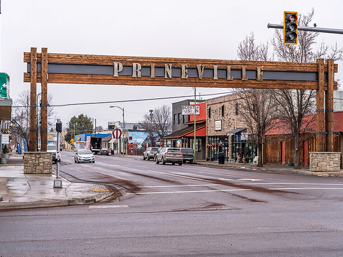 Prineville's downtown arch welcomes you like an old friend with good news about housing prices.
