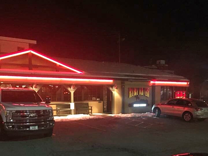 That bold neon beacon cuts through suburban anonymity like a perfectly grilled ribeye through butter.