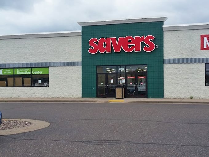 Savers' familiar green and red branding signals serious thrift store business with nationwide reliability.