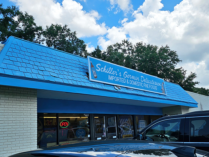 Blue roof alert! It's like finding a Bavarian cottage that serves New York's finest sandwiches. 