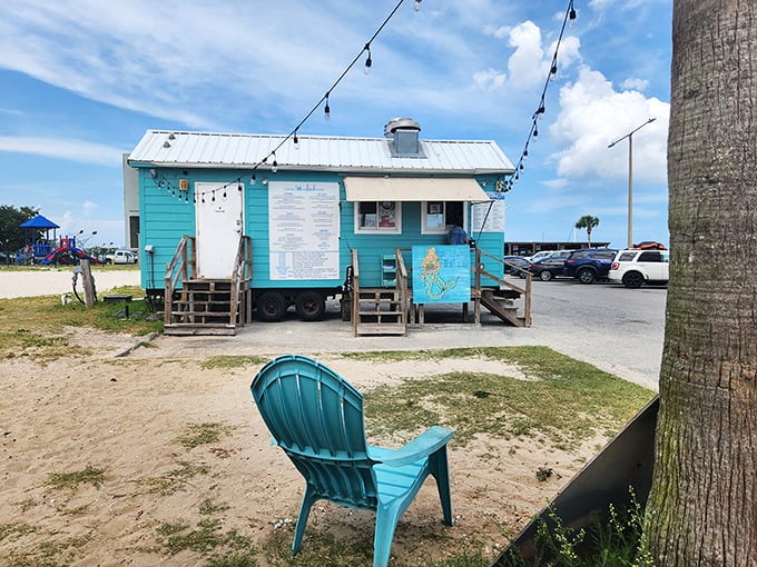 That Adirondack chair isn't just for show&mdash;it's the perfect throne for enjoying Sea Level's oceanside hot dog masterpieces.