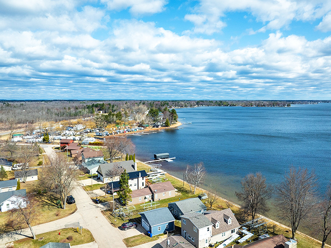 Aerial views reveal Shawano's perfect blend of water recreation and small-town living, where every day feels like vacation.
