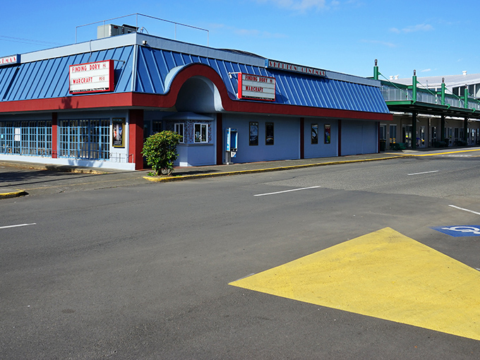 Small-town America meets the water - Shelton's colorful storefronts reflect perfectly in quiet harbor waters.