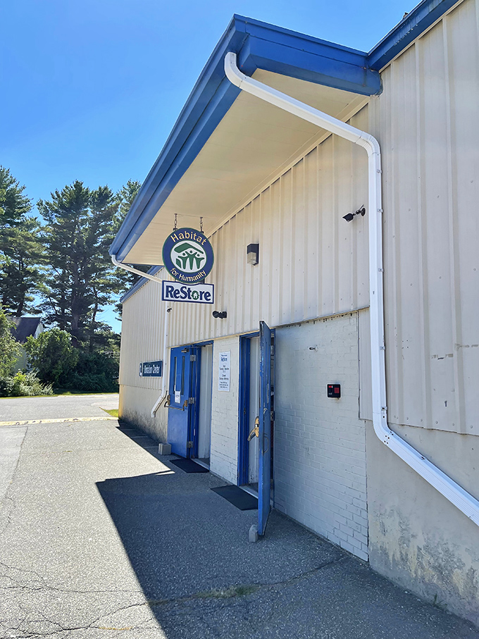 Habitat ReStore's simple exterior belies the home improvement treasures within. Blue signage guides the way to renovation bargains and charitable shopping.