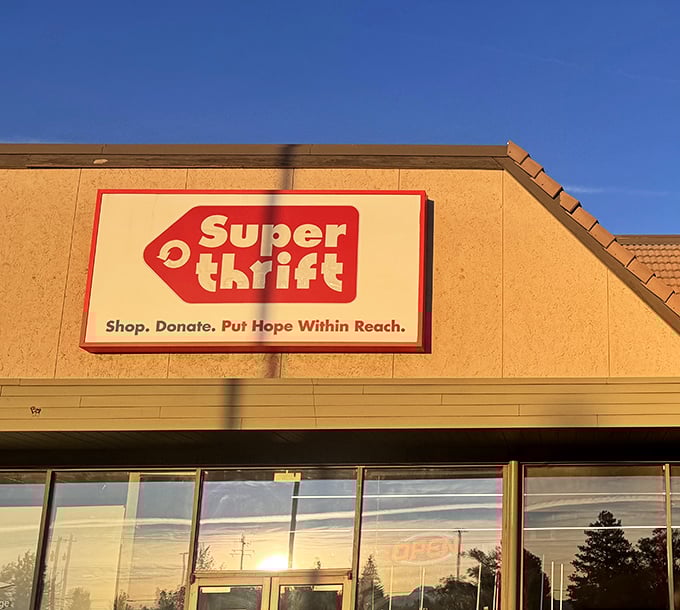 SuperThrift's sunset glow makes even their sign look like it's on sale. Golden hour, golden deals!