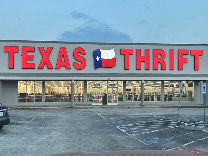 Texas pride flies high at this FM 1960 location. The massive storefront promises equally massive savings inside this Houston thrift mecca.