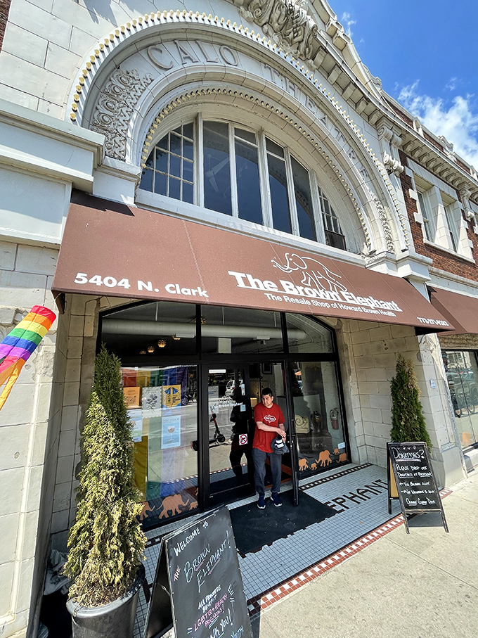 Elegant architecture meets thrift shopping in this beautifully preserved Andersonville storefront that catches every eye.