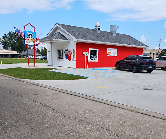 That bright red building isn't just eye-catching&mdash;it's a beacon of hot dog happiness in New Iberia.