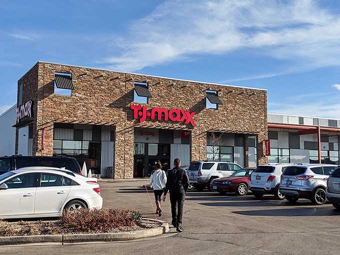 The Mayfair Collection's modern exterior houses a treasure trove of deals. That TJ Maxx sign is practically a beacon for bargain seekers!