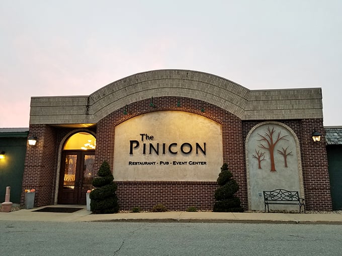 The Pinicon's elegant arched entrance says "special occasion" while still maintaining that Midwestern "come as you are" hospitality.