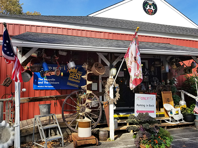 The Zeppelin and Unicorn's front porch looks like your eccentric uncle's garage sale—if your uncle collected pure awesomeness.