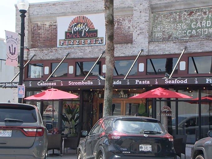 Tony's brick oven heritage shines through weathered walls that have witnessed countless perfect pizza moments over the years.