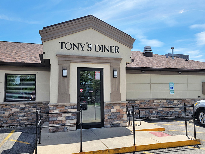 Tony's stone-accented exterior hints at the solid, dependable comfort food waiting just beyond those doors.