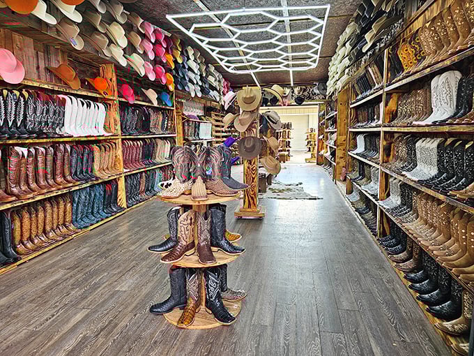 Boot paradise! This cowboy footwear emporium showcases enough styles to outfit the entire cast of "Yellowstone" and then some.