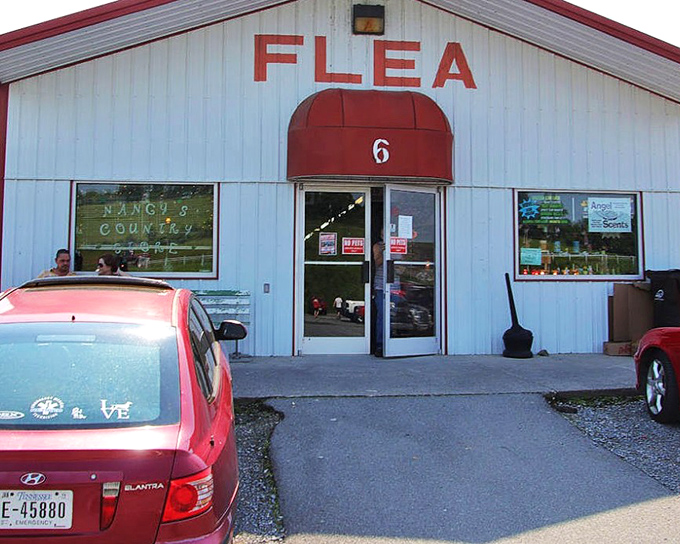 The classic white-and-red facade of Tri-Cities Flea Market promises treasures inside &ndash; like a present waiting to be unwrapped.