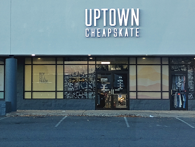 College town chic meets thrift store practicality in this modern storefront that attracts students and bargain hunters.
