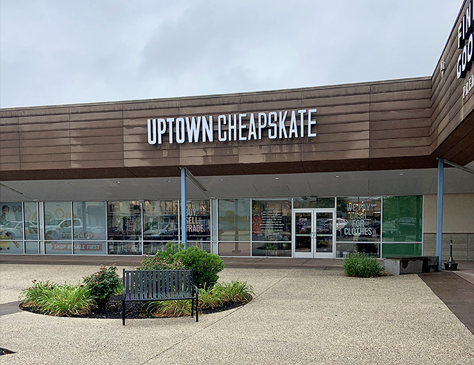 Uptown Cheapskate's sleek storefront promises a treasure hunt without the dusty knees.