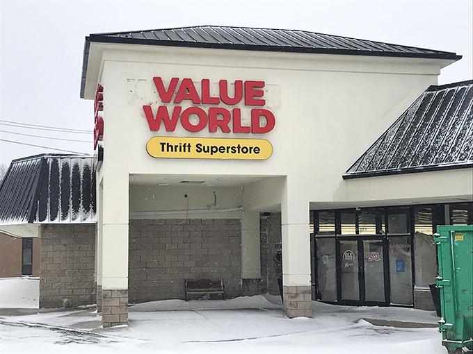 Value World's bold sign cuts through winter's chill with a promise: "Thrift Superstore" isn't just a name, it's a lifestyle.