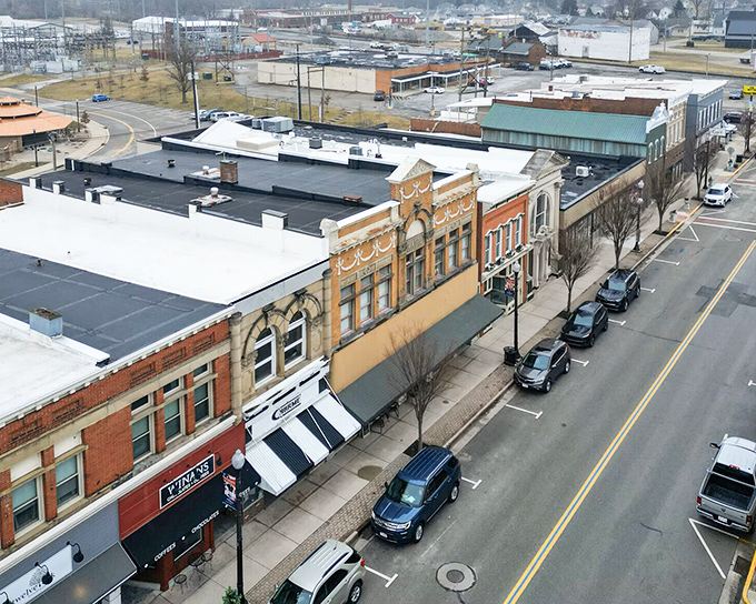 Wapakoneta's downtown aerial view reveals the perfect grid of small-town planning, where everything you need is just blocks away.