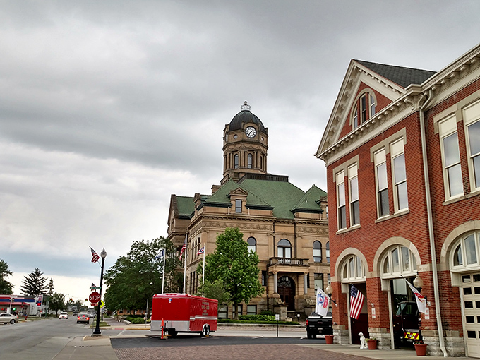 Wapakoneta's courthouse dome reaches skyward, perhaps inspired by its most famous son's lunar ambitions.