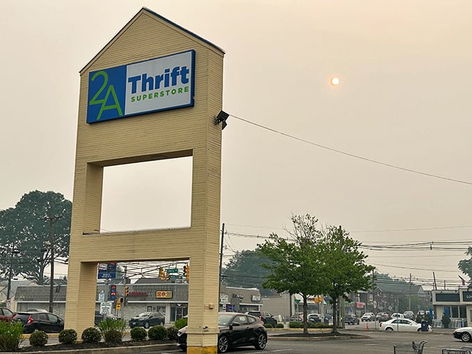 That towering sign isn't just for show; it's marking the spot where your $35 becomes a shopping cart miracle.