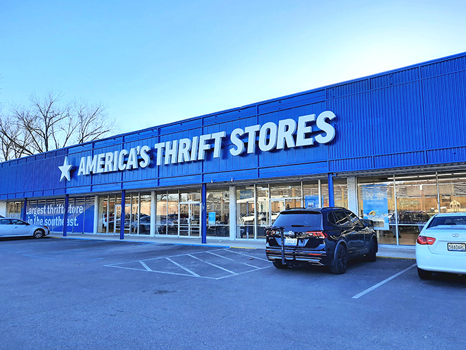That iconic blue building design means one thing - incredible deals waiting just beyond those doors.