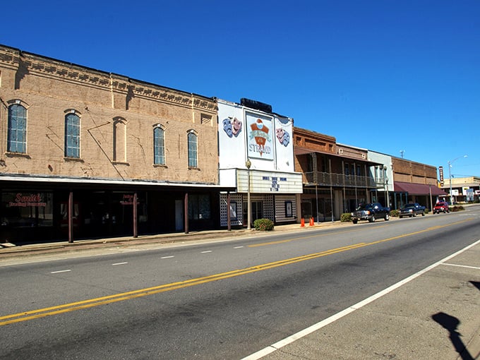 Historic brick facades in Atmore tell stories of commerce and community spanning generations of Southern tradition.