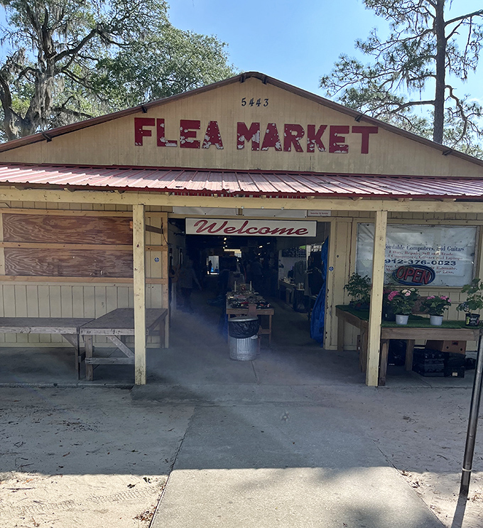 Where Spanish moss meets bargain hunting. Bargainville's entrance might not win architectural awards, but the deals inside are worth writing home about.