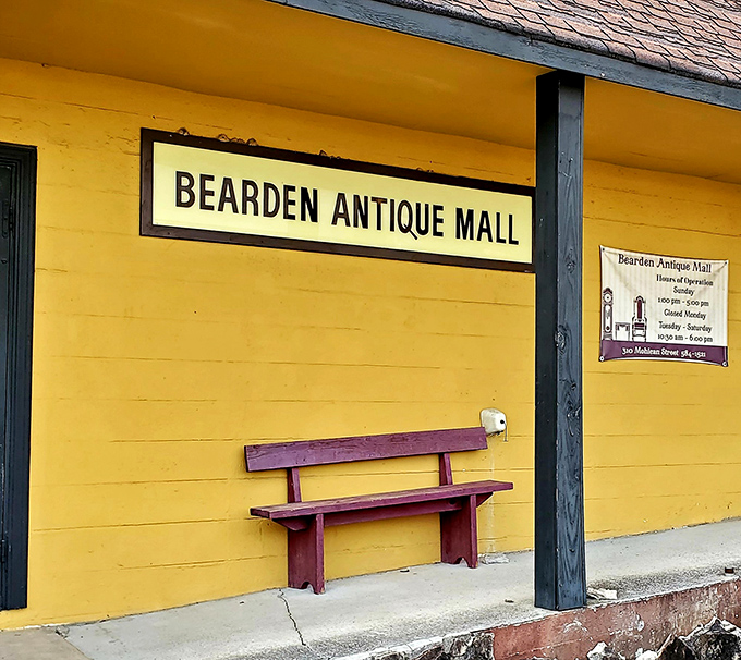 Bearden's colorful personality shines through - yellow walls and purple trim make antique hunting feel like pure joy.