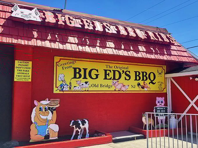 "Greetings from Big Ed's BBQ" indeed! This eye-catching red building with its playful farm theme promises a down-home BBQ experience worth the drive.