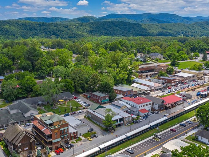 The Blue Ridge mountains frame this perfect small town like nature's own picture postcard come to life.