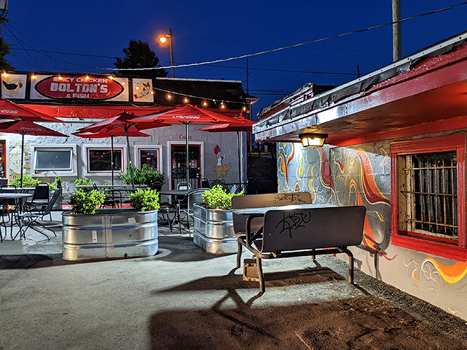 When night falls, Bolton's outdoor patio becomes a sanctuary for spice lovers seeking Nashville's most authentic heat.