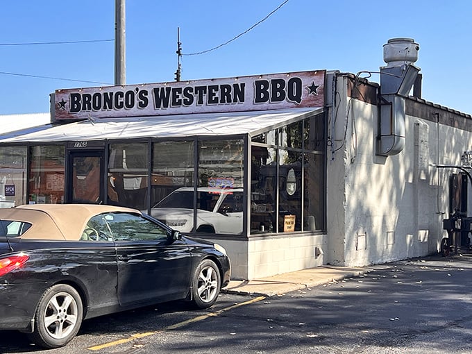 Bronco's unassuming exterior hides Cleveland BBQ gold. Sometimes the plainest storefronts guard the most delicious secrets.