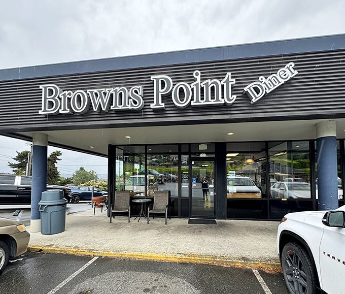 Browns Point Diner: Clean lines and simple signage outside, breakfast perfection inside. Sometimes the best diners don't need to shout.