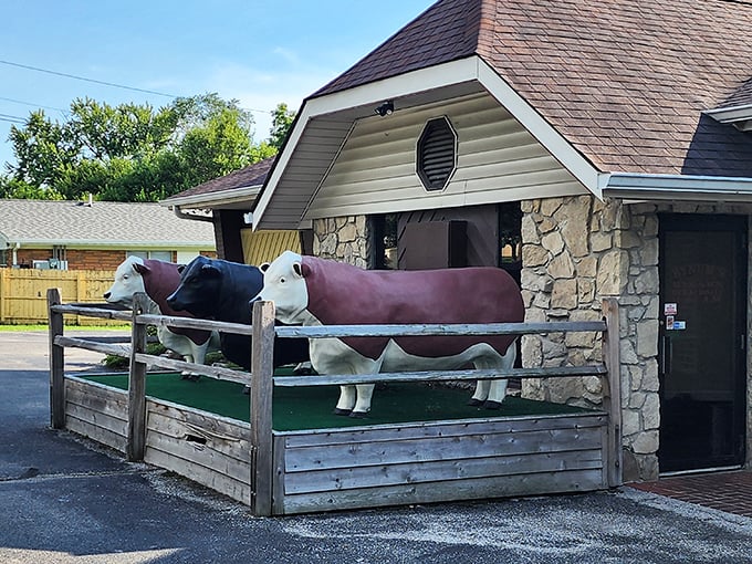 Bynum's bovine greeters wear their coats with pride. Inside, the steaks are dressed with nothing but perfect seasoning.