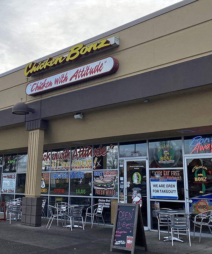 Chicken Bonz's bright yellow sign beckons hungry diners into a world where "all you can eat" are the four most beautiful words.