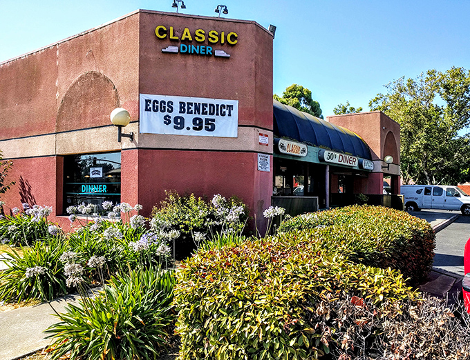 Eggs Benedict for under ten bucks? In this economy? The Classic Diner's pink exterior houses breakfast bargains worth singing about.