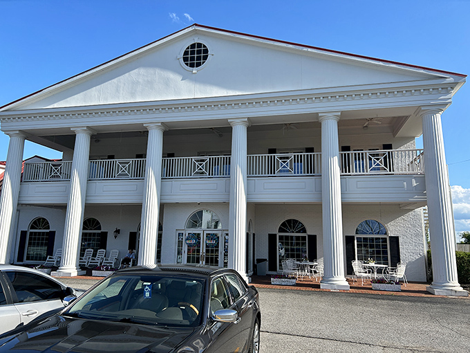 Those grand columns and balconies aren't just showing off&mdash;they're setting the stage for a fried chicken experience with historical flair.