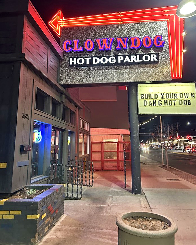 When the retro neon arrow lights up at night, it's like a beacon calling all hot dog pilgrims home.