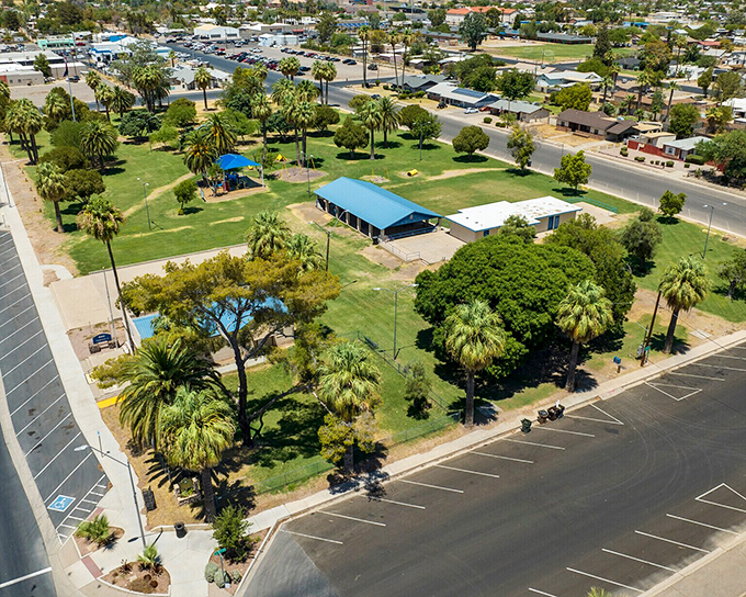 Palm trees and community parks bring green spaces to Coolidge, where retirees gather under Arizona's famous blue skies without breaking the bank.