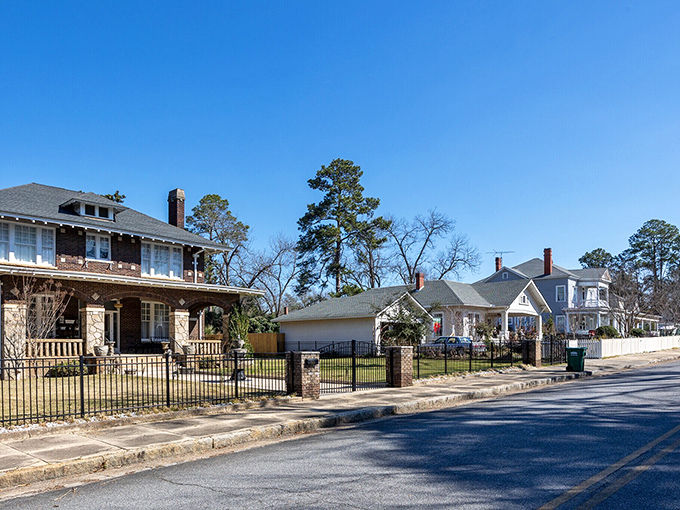 Residential streets showcase the kind of neighborhood charm that makes retirement budgets sing with joy.
